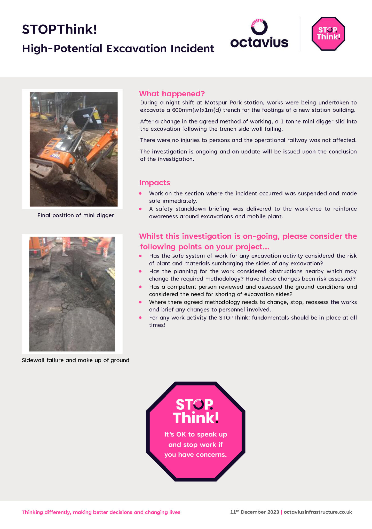 High-Potential Excavation Incident - StopThink!