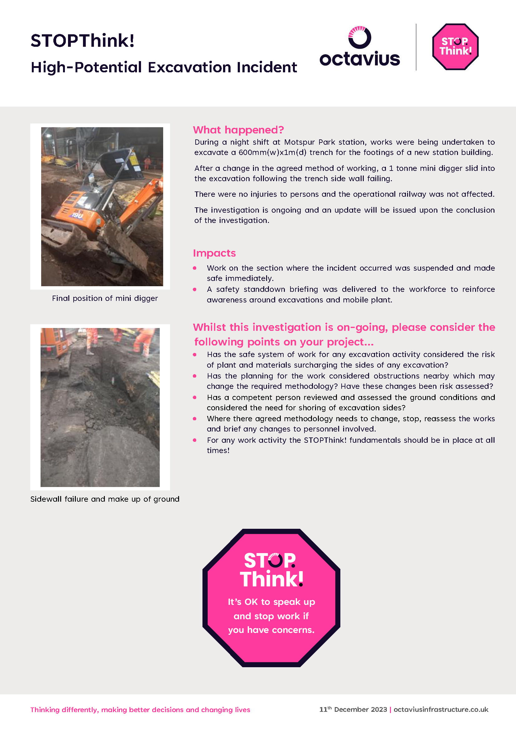 High-Potential Excavation Incident - StopThink!